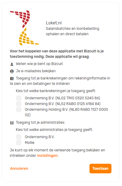 Hoe koppel ik Bizcuit en Loket?